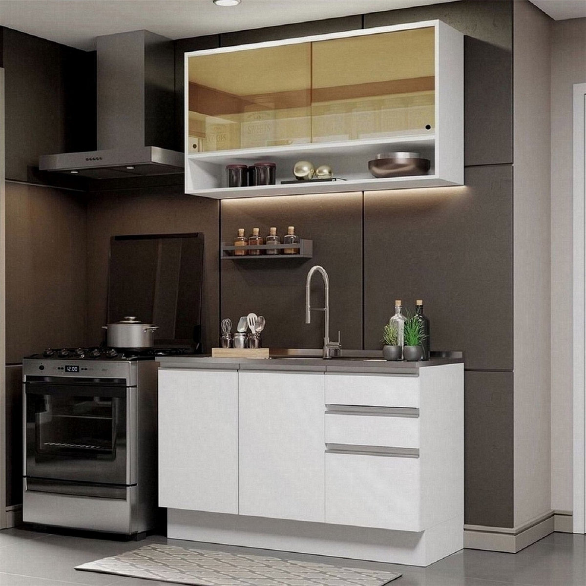 Cocina Integral 120cm Con Mesón de Acero Blanco Glamy Madesa 05 – Madesa PE